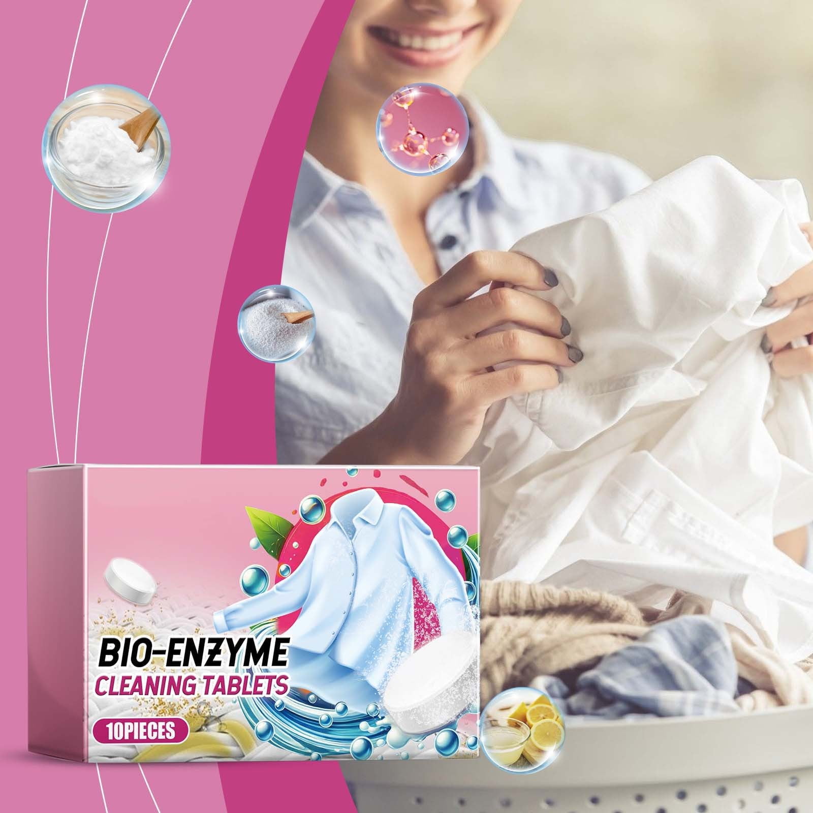 10Pcs Laundry Detergent Tablets, Biological Enzyme & Oxygen Bleach ...