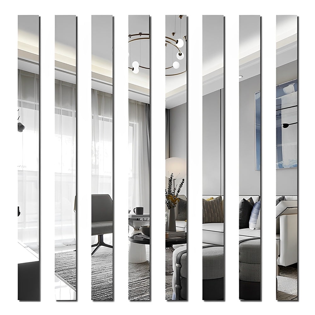 10Pcs Long Mirror Stickers Long Strip Mirror Decals DIY Plastic Mirror ...