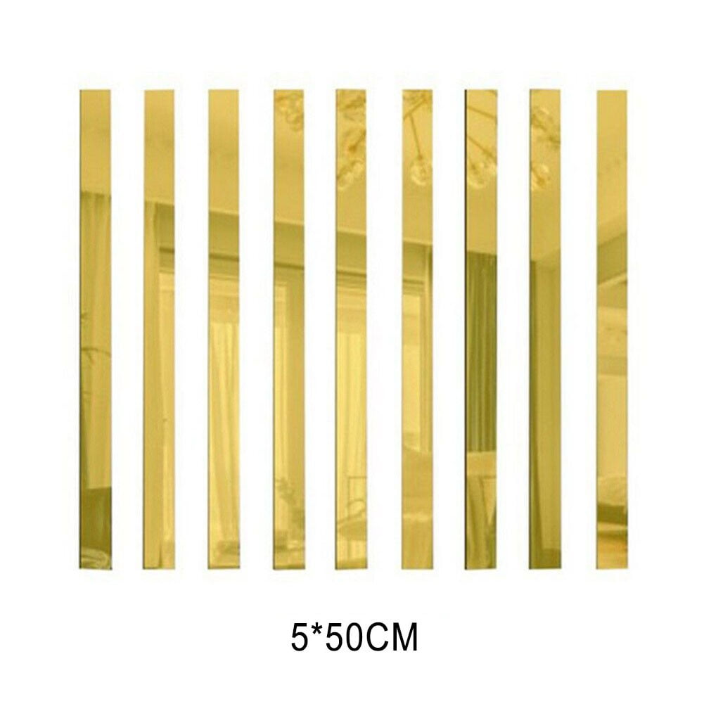 10Pcs Long Strip Acrylic Mirror Mosaic Wall Sticker Living Room Bedroom ...