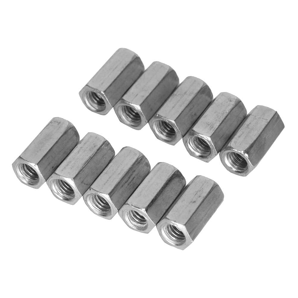 10Pcs M6 Steel Hex Nuts, Carbon Steel Long Hex Coupling Nut Fastener ...