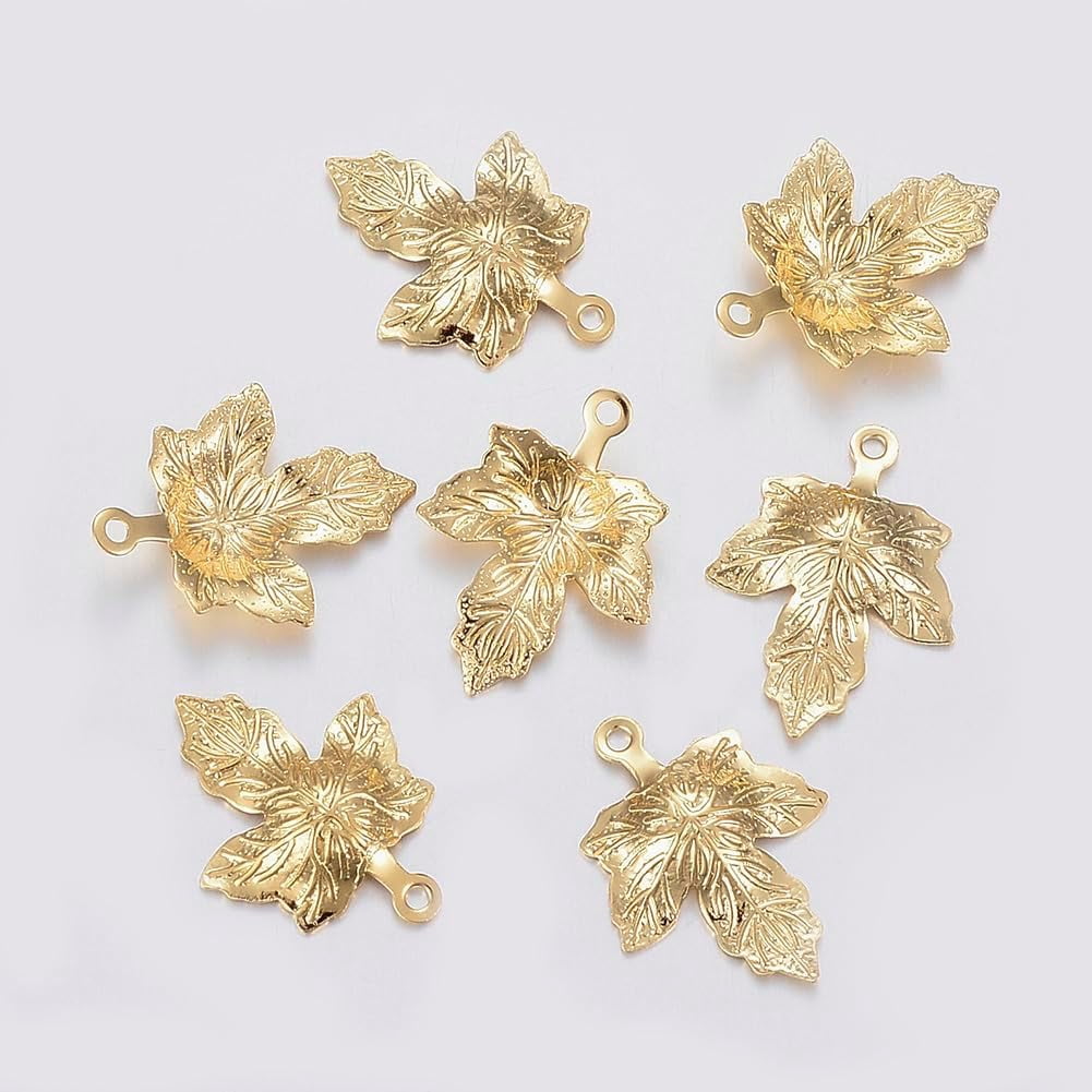 10Pcs Maple Leaf Charms Autumn Theme 304 Stainless Steel Charms Golden ...
