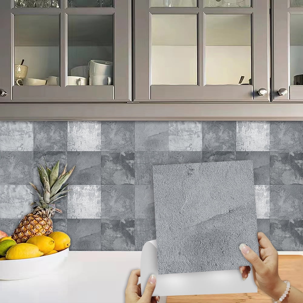 10Pcs Matte Film Tile Wall Sticker Retro Gray Cement Style 5.91"x5.91 ...