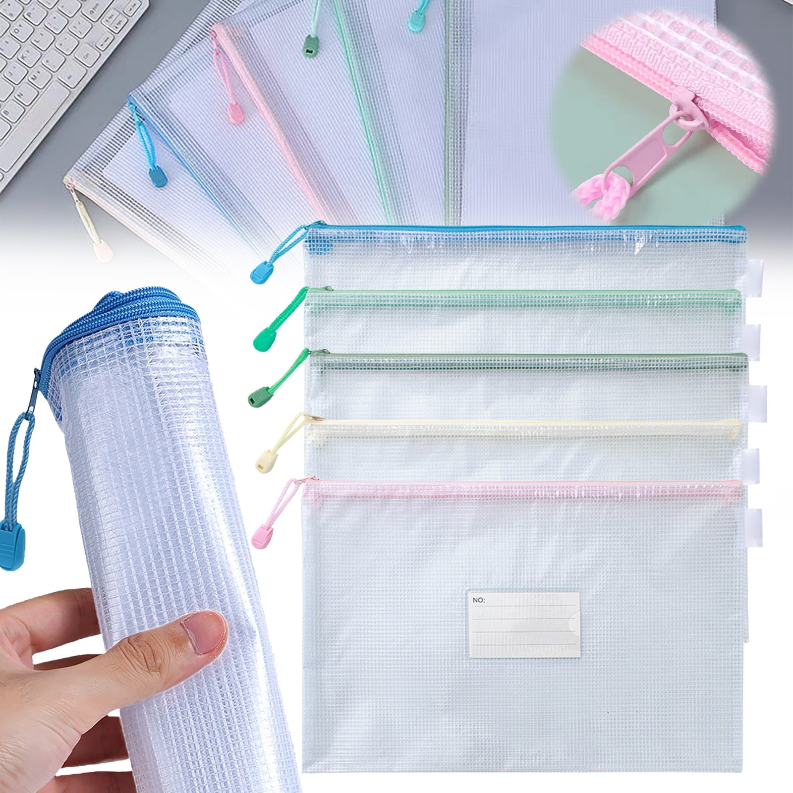 10Pcs Mesh Zipper Pouch, Waterproof Zipper File Bags Document, Travel ...