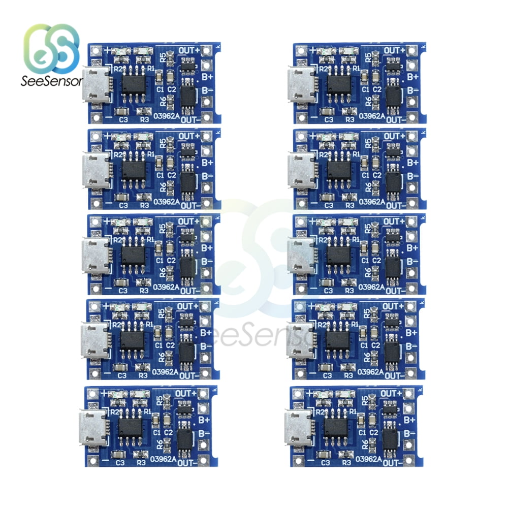 10Pcs Micro USB 5V 1A 18650 TP4056 Lithium Battery Charger Module ...