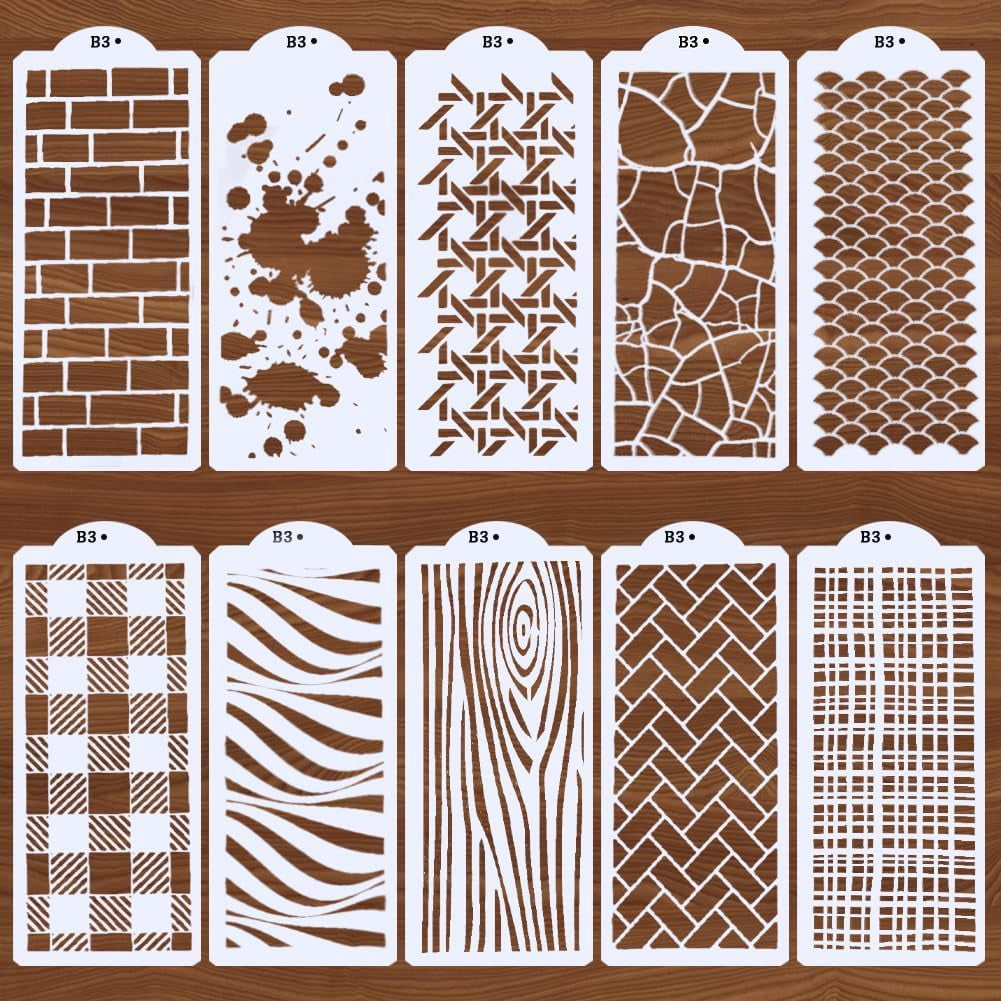 10Pcs Mixed Media Art Texture Stencils Plastic Reusable Brick Splash ...