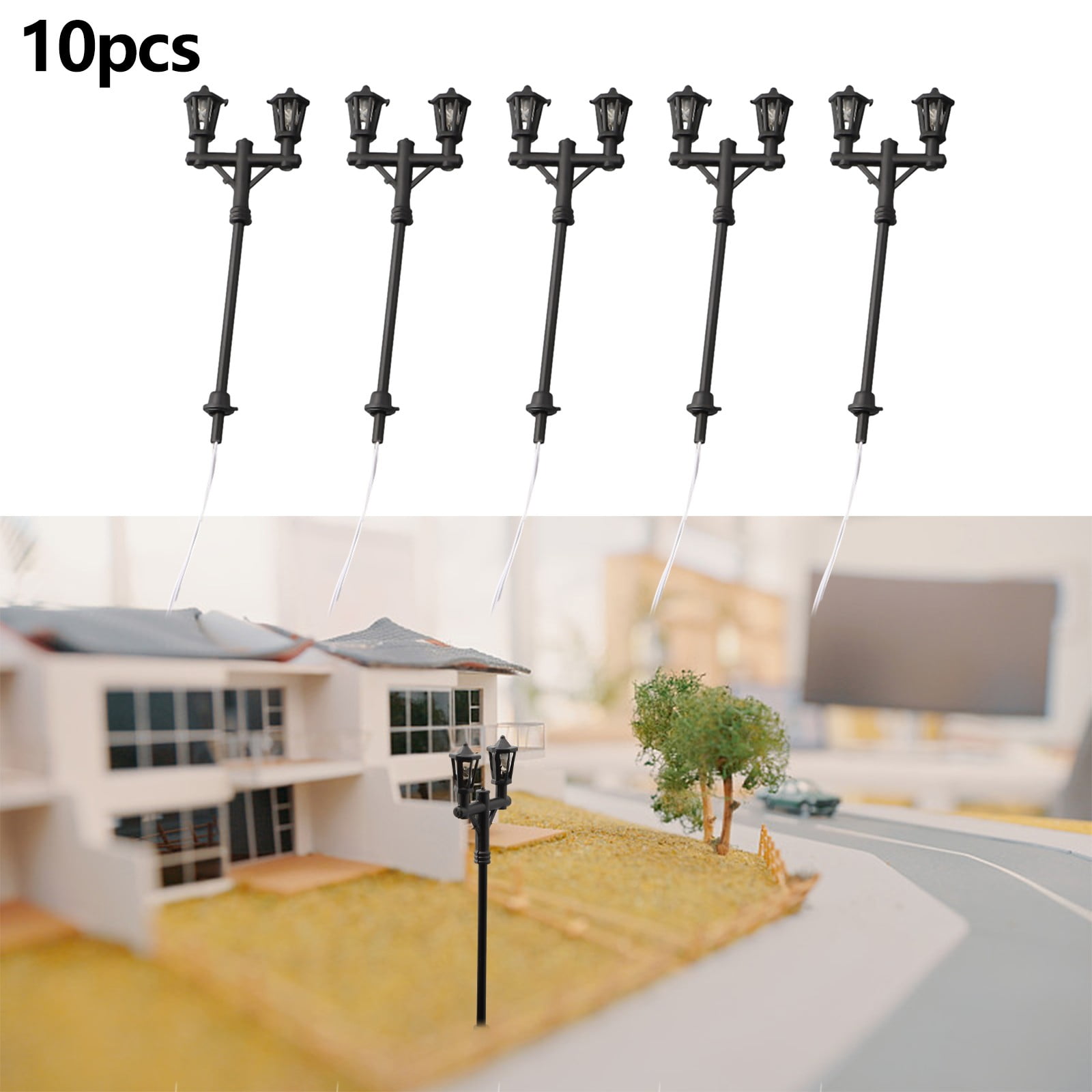 10Pcs Model Street Lights Scale 1:100 Railway LED Lamppost Patio Garden ...