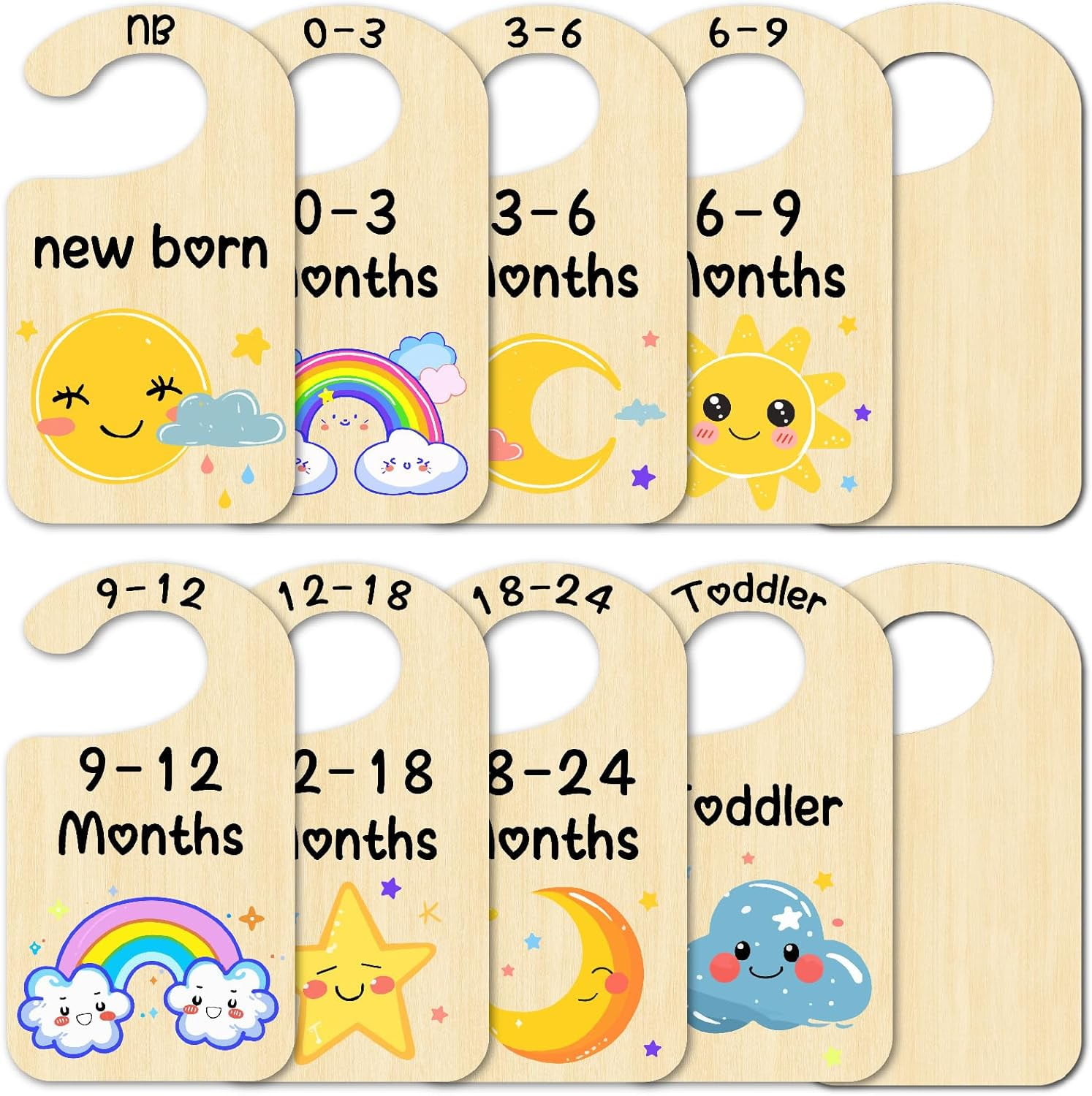 10Pcs Moon Star Wood Wardrobe Dividers Rainbow Sun Nursery Decor from ...