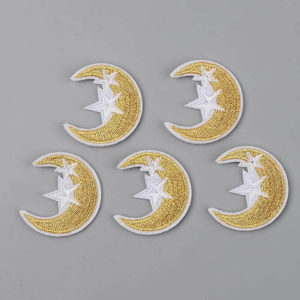 10Pcs Moon with Star Appliques forClothes Gold Embroidery Repair Patch ...
