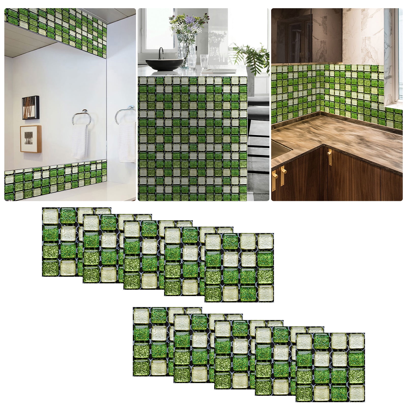 10Pcs Mosaic Wall Tile Stickers Removable Backsplash Tile Sticker for ...