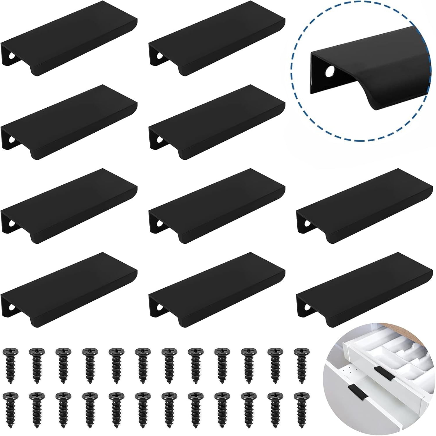 10Pcs Mount Finger Edge Pull Handles,Happon Black Aluminum Hidden ...