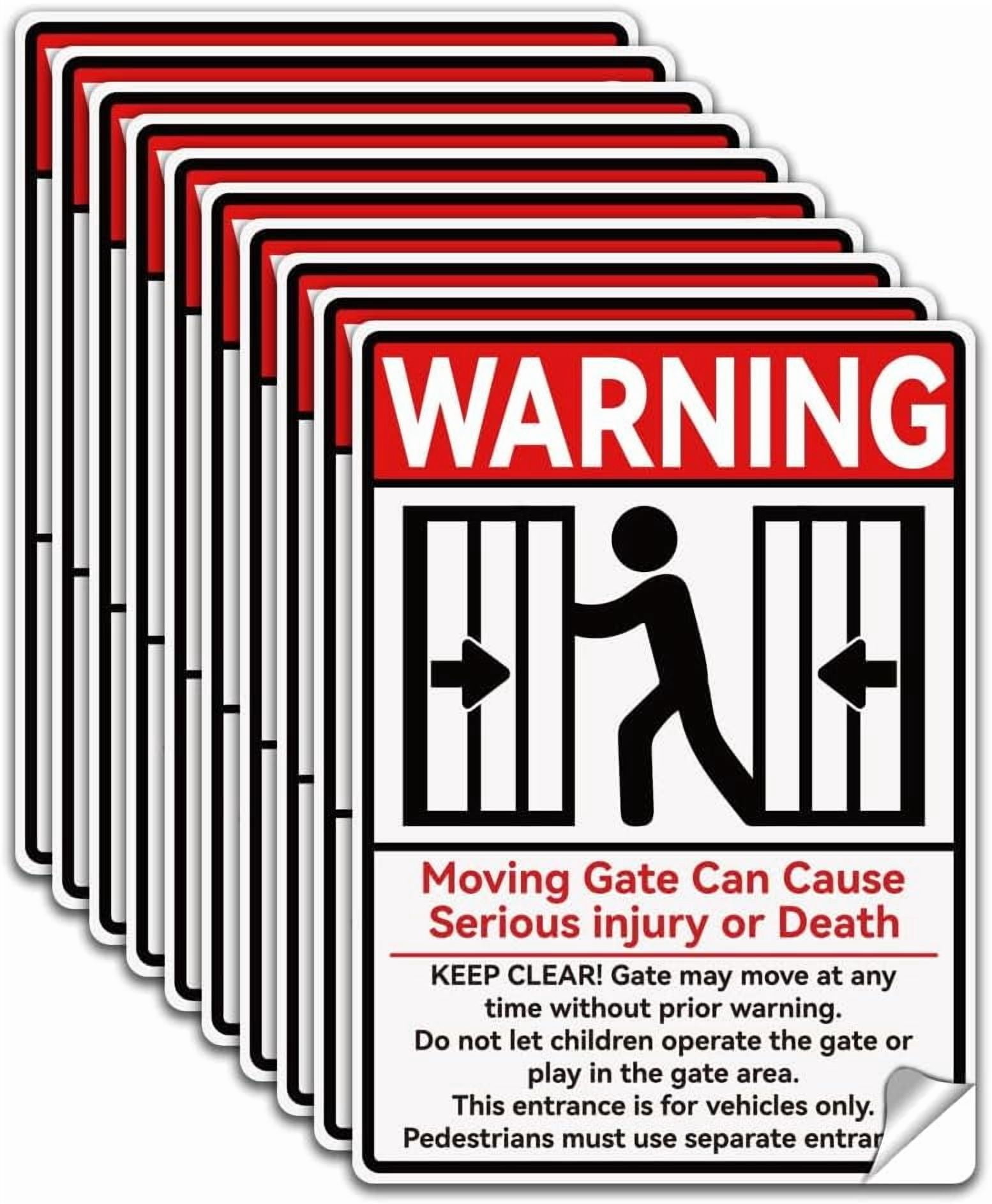 10Pcs Moving Gate Can Cause Injury Or Death Sign Sticker PVC Waterproof ...