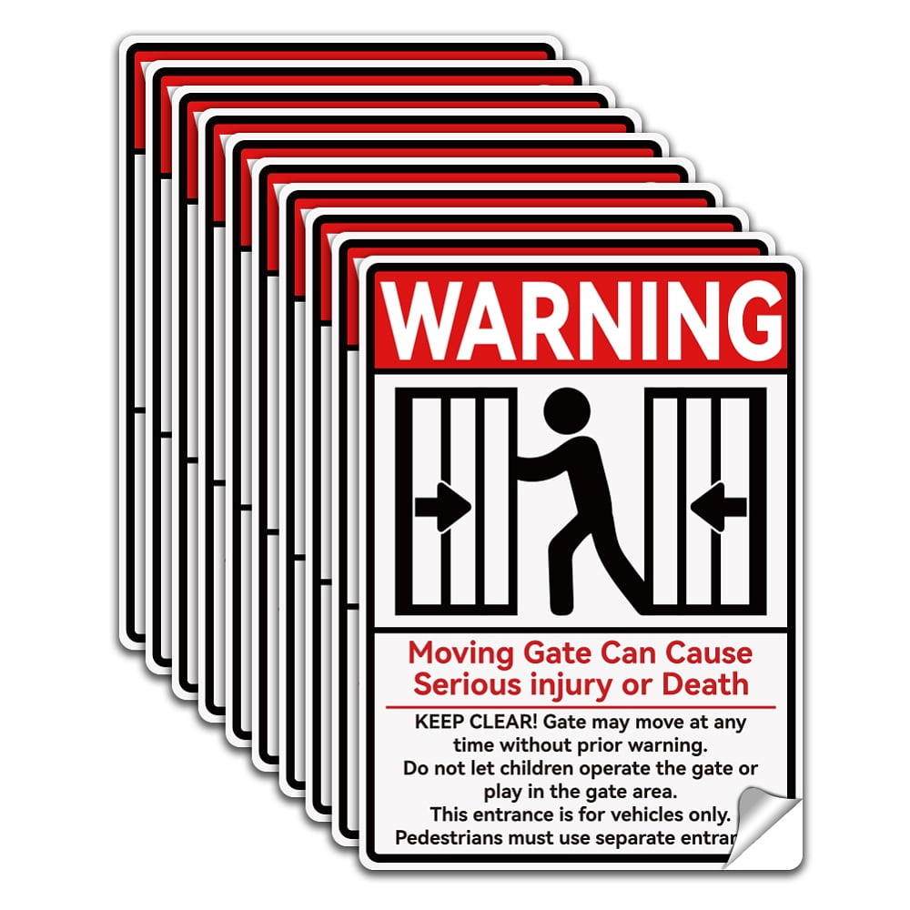 10Pcs Moving Gate Can Cause Injury Or Death Sign Sticker PVC Waterproof ...