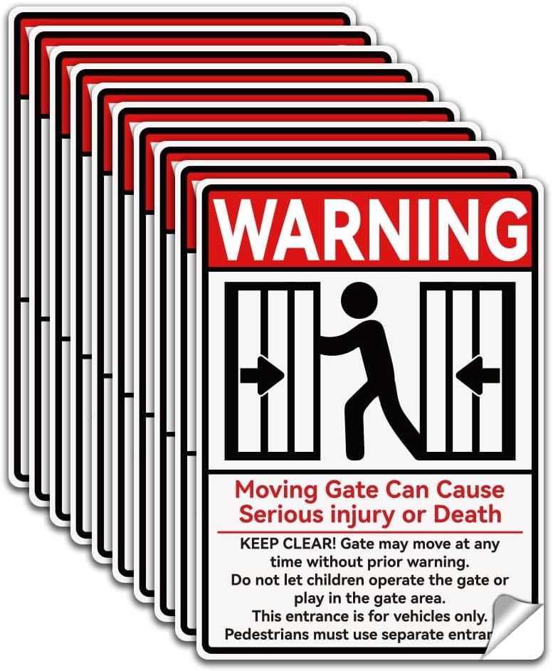 10Pcs Moving Gate Can Cause Injury Or Death Sign Sticker PVC Waterproof ...