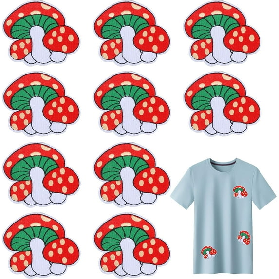 10Pcs Mushroom with Polka dot Lovely Cartoon Sew Iron on Embroidered ...
