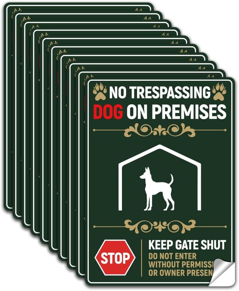 10Pcs No Trespassing Dog On Premises Sign Sticker PVC Waterproof Stop ...