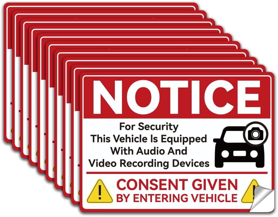 10Pcs Notice Vehicle is Equipped with Audio and Video Recording Devices ...