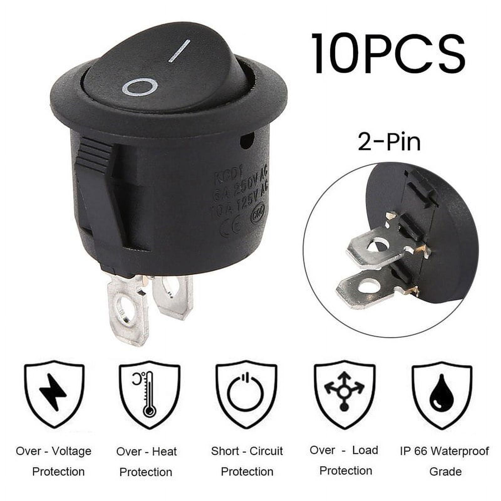 10Pcs ON/OFF 2 Pin Round Rocker Switch Illuminated Car Dashboard Dash ...