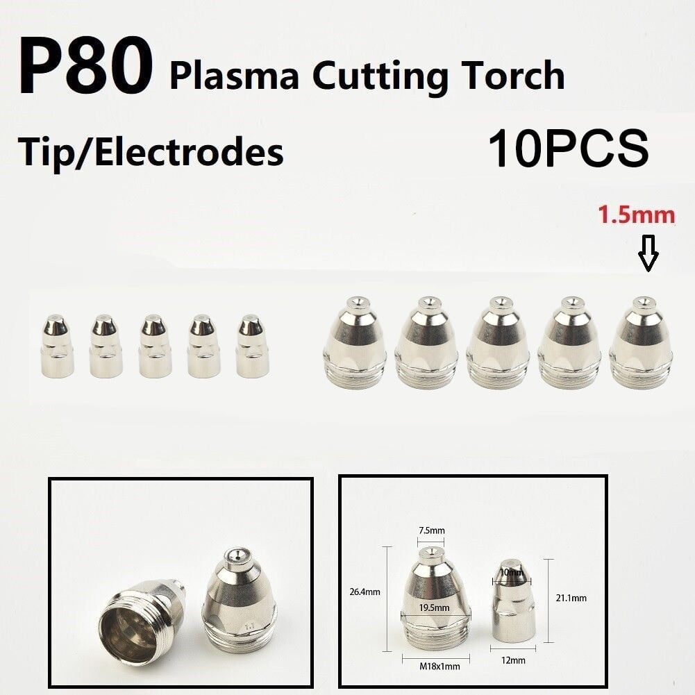 10Pcs P-80 Plasma Cutter Consumable Torch Kit 1.1Mm-1.7Mm Nozzle Tip Electrode - Walmart.com