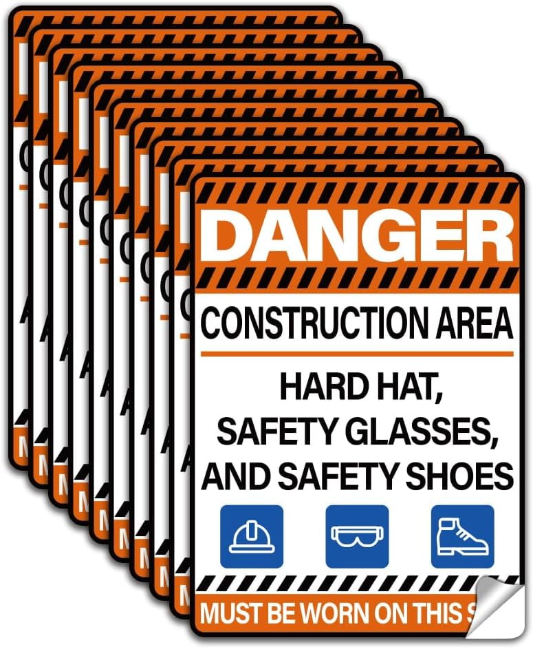 10Pcs PPE Must Be Worn Sign Sticker Hard Hat Saefety Glasses and Safety ...