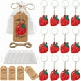 10Pcs PVC Keychains with Alloy Rings Strawberry with 10Pcs Organza Bags ...