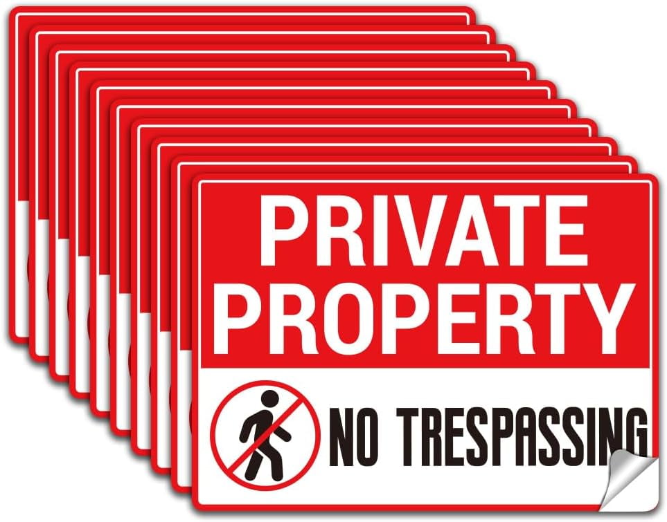10Pcs PVC Private Property No Trespassing Sign Sticker 7x5.1 Inch Self ...