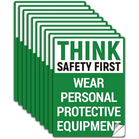 10Pcs PVC Think Safety First Wear Personal Protective Equipment Sign ...