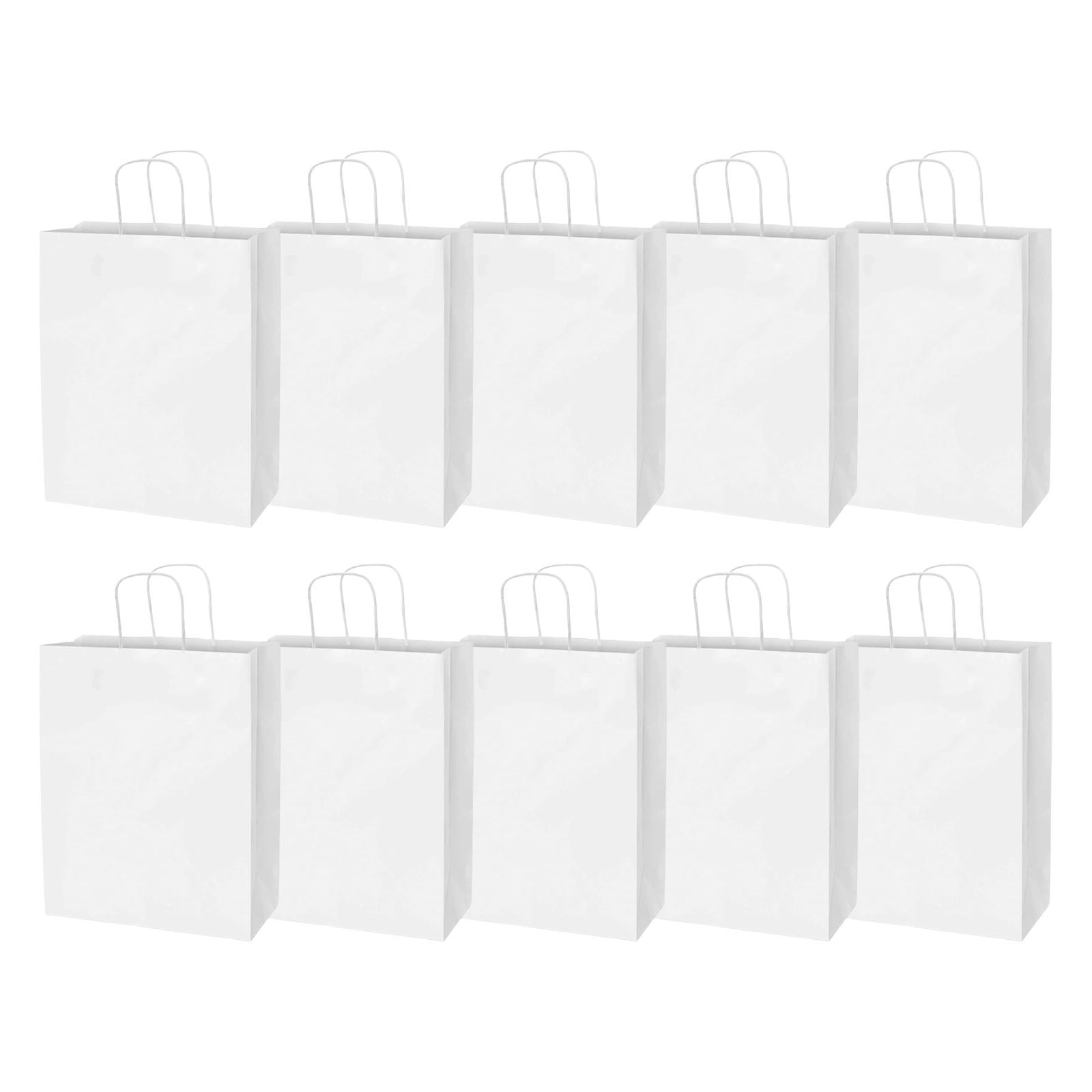 10Pcs Pack Medium White Kraft Paper Bags with Handles Bulk, Gift Bags ...