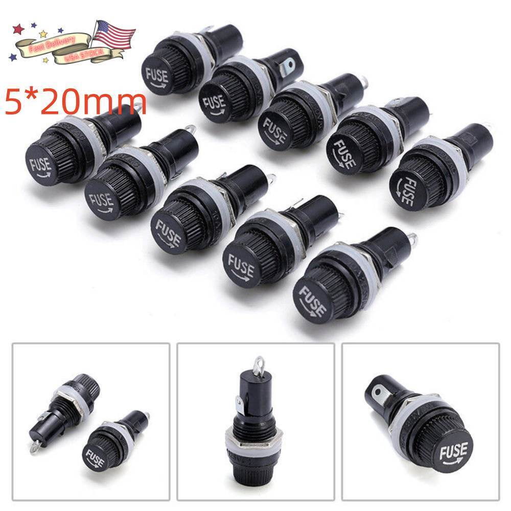 10Pcs Panel Mount Fuse Holder For Glass Tube Fuses Case 5x20mm 250V 10A ...