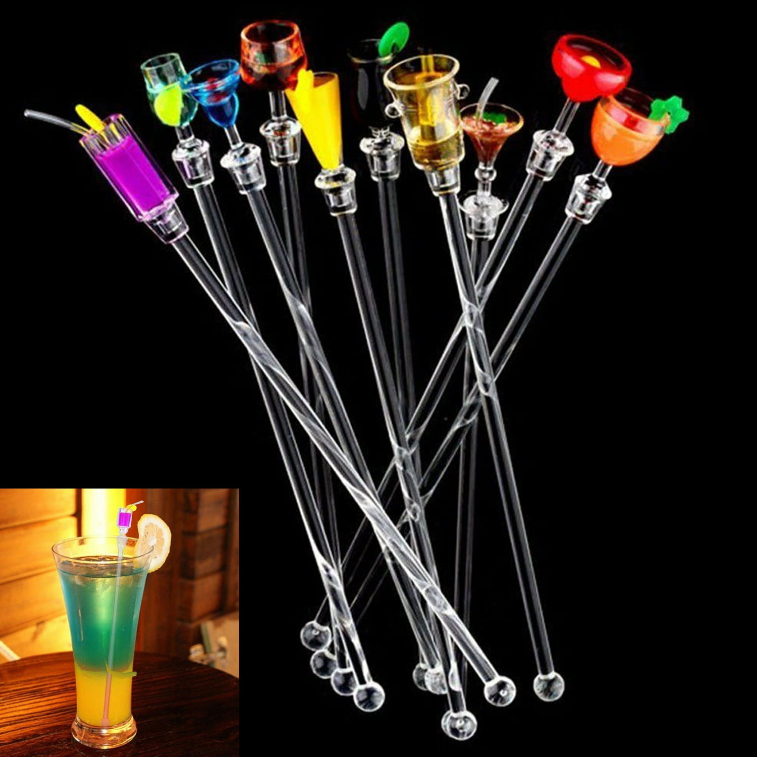 10Pcs Party Drink Stir Sticks, Multi Color Acrylic Cocktail Drink ...