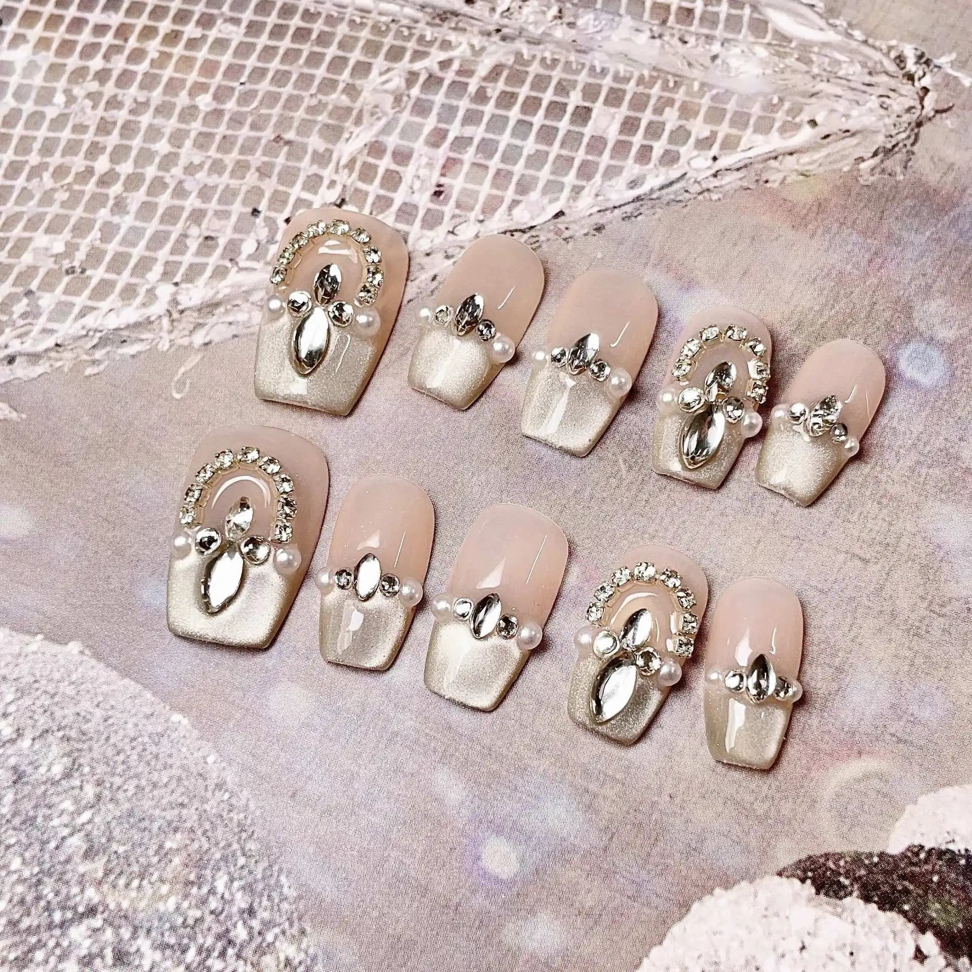 10Pcs Pink French Y2k Nail Tips Long Ballet Handmade Fake Nail Wearable ...