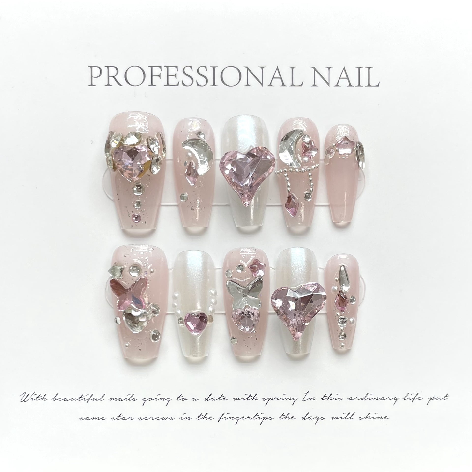 10Pcs Pink French Y2k Nail Tips Long Ballet Handmade Fake Nail Wearable ...