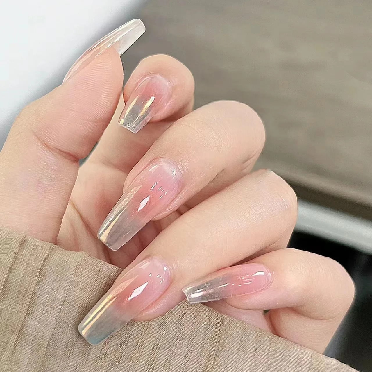 10Pcs Pink French Y2k Nail Tips Long Ballet Handmade Fake Nail Wearable ...