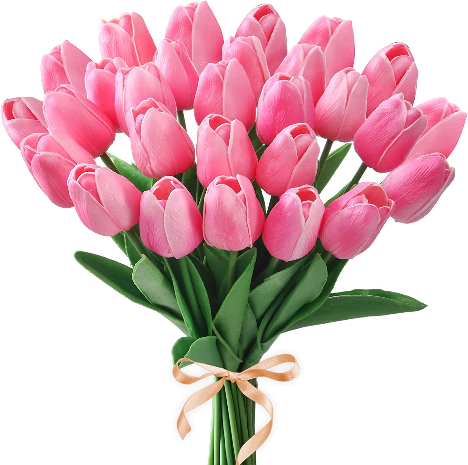 10Pcs Pink Tulips Artificial Flowers Faux Tulip Stems Real Feel PU ...