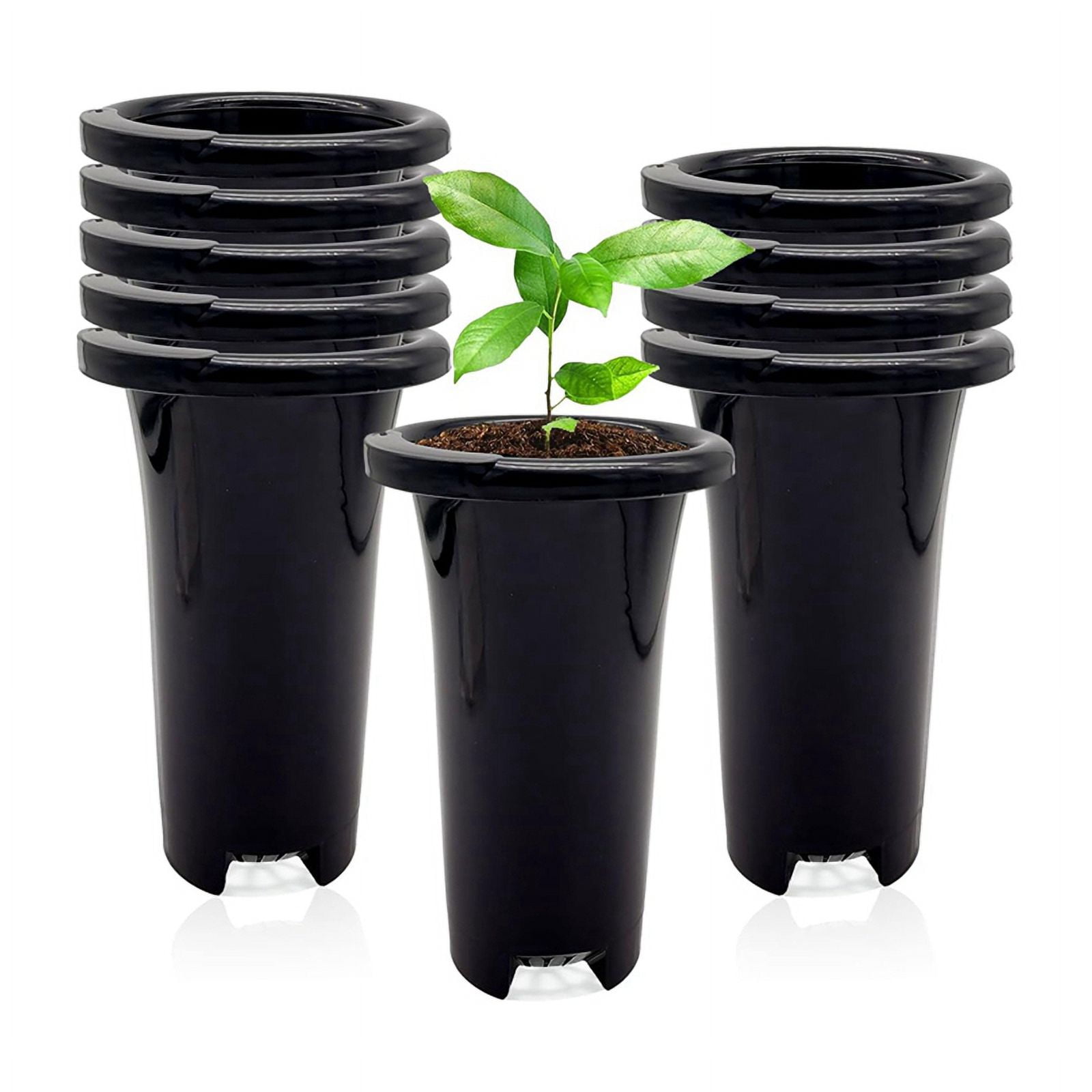 10Pcs Plastic Deep Plant Nursery Pots, Thick Stable Tall Tree Reusable ...