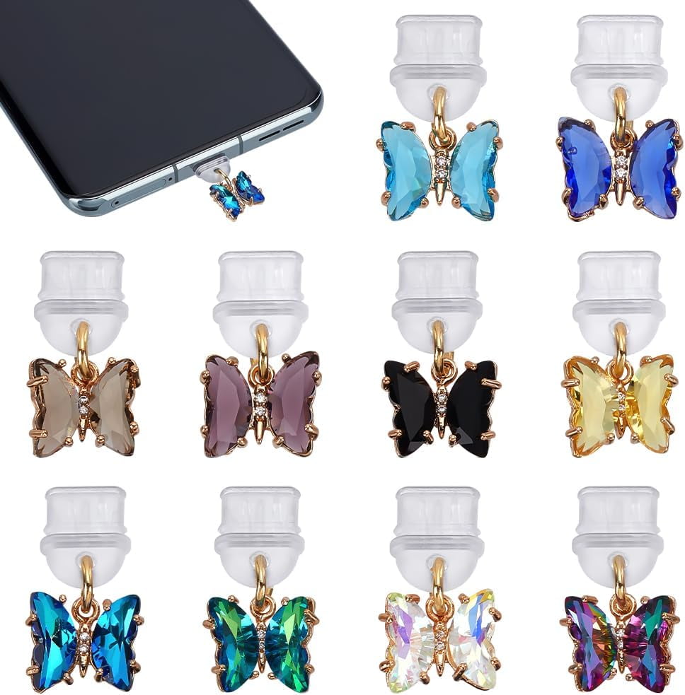 10Pcs Plastic Mobile Dustproof Plugs with Brass with Glass Charms ...