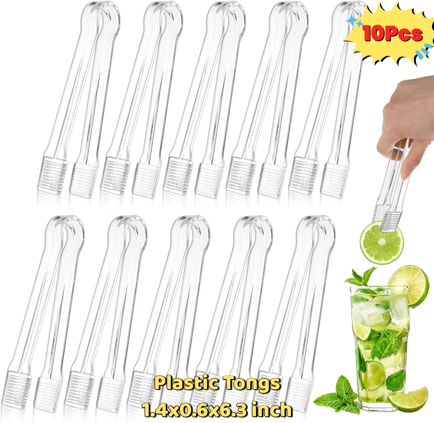 10Pcs Plastic Serving Tongs, Disposable Plastic Tongs, Clear Kitchen ...