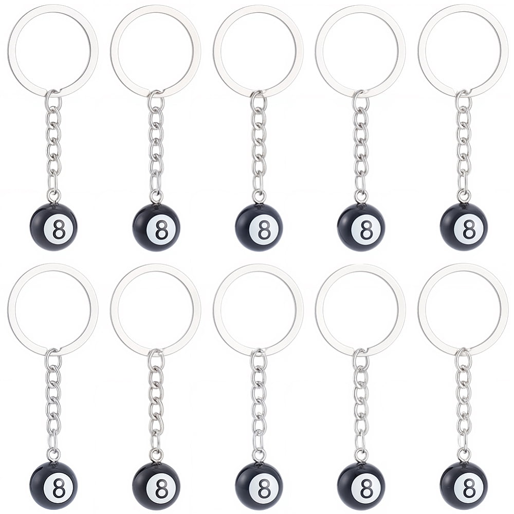 10Pcs Platinum Alloy Resin Keychains with Enamel Billiards Black 76mm ...