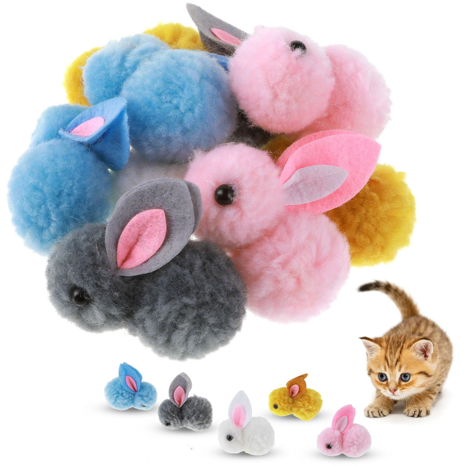 10Pcs Plush Toy Balls, Cute Bunny Shape Kitten Pompom Soft 5.5Cm/2.16In ...