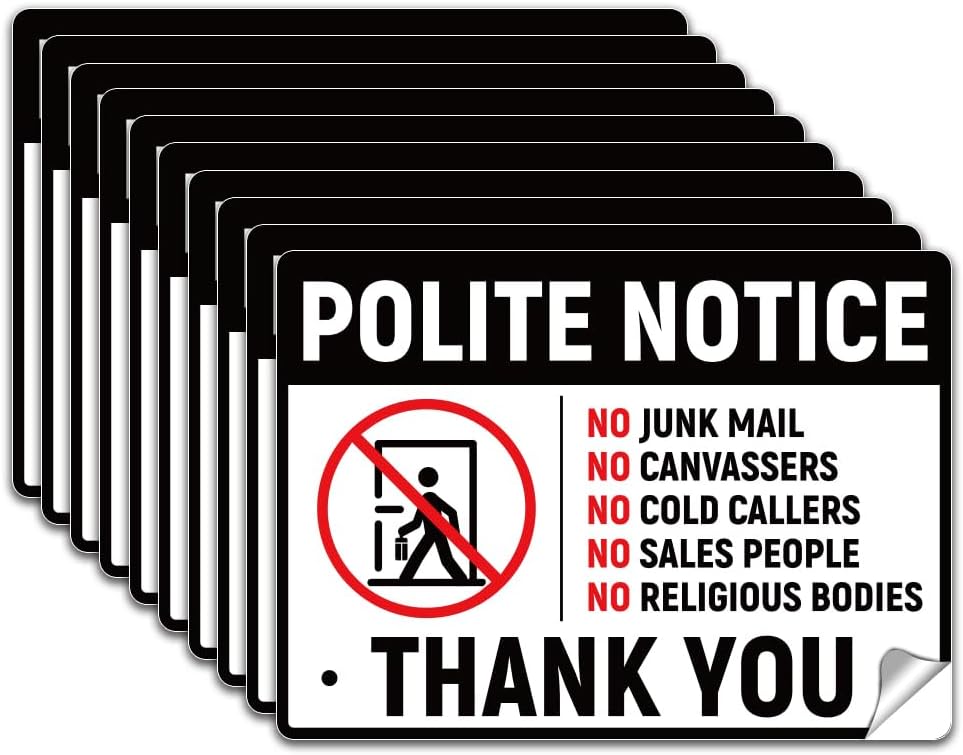 10Pcs Polite Notice No Junk Mail Sign Sticker PVC Waterproof No Cold ...