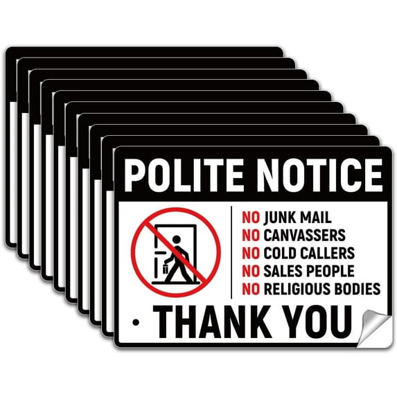 10Pcs Polite Notice No Junk Mail Sign Sticker PVC Waterproof No Cold ...