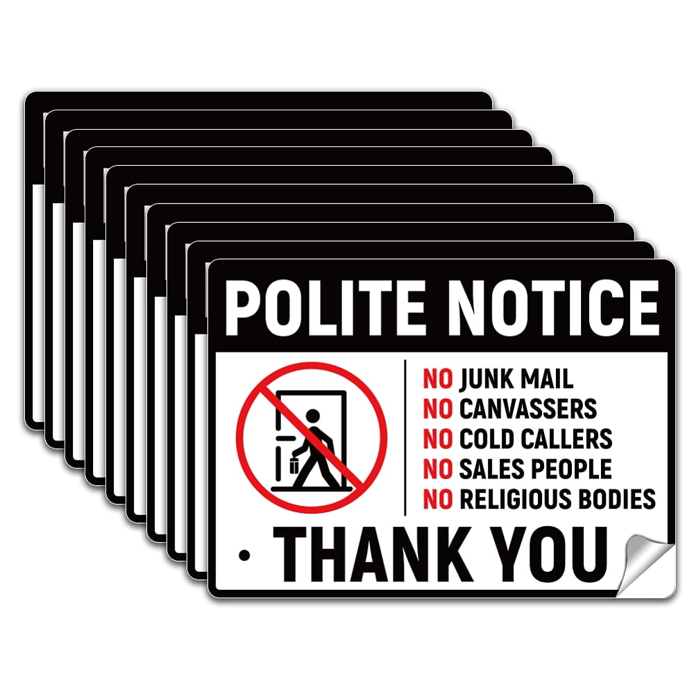 10Pcs Polite Notice No Junk Mail Sign StickerPVC Waterproof No Cold ...