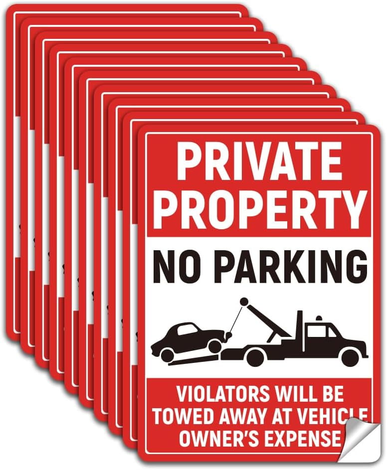 10Pcs Private Property No Parking Sign Sticker PVC Waterproof No ...