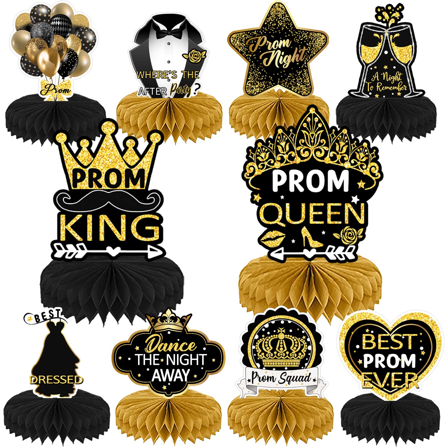 10Pcs Prom 2024 Graduation Party Decorations Black Gold Prom Honeycomb ...