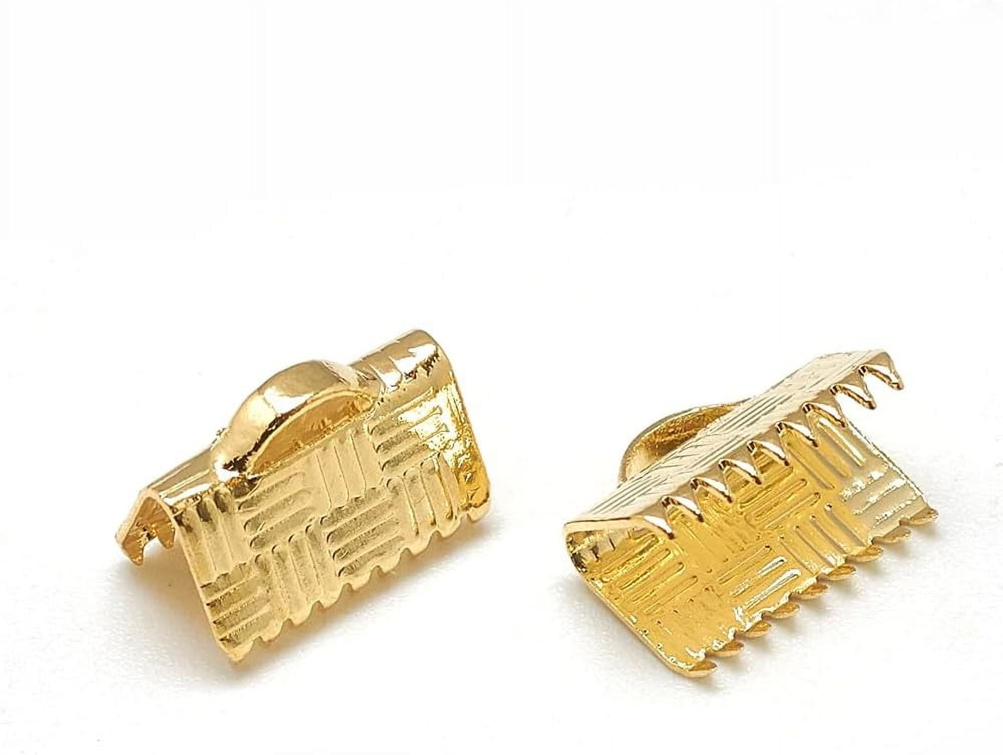 10Pcs Rectangle Brass Ribbon Crimp Ends Real 18K Gold Plated Bookmark ...