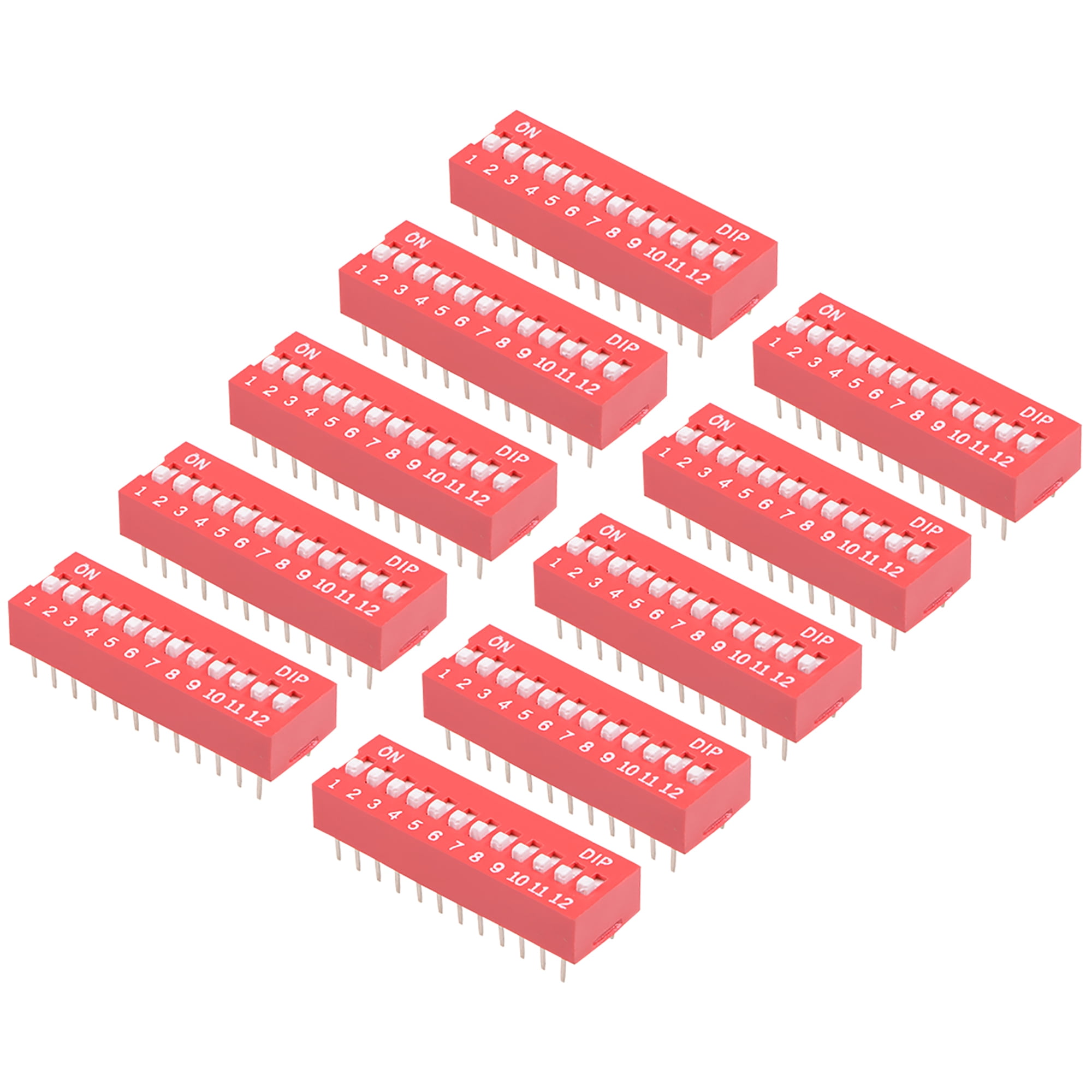 10Pcs Red DIP Switch Horizontal 1-12 Positions 2.54mm Pitch for Circuit ...