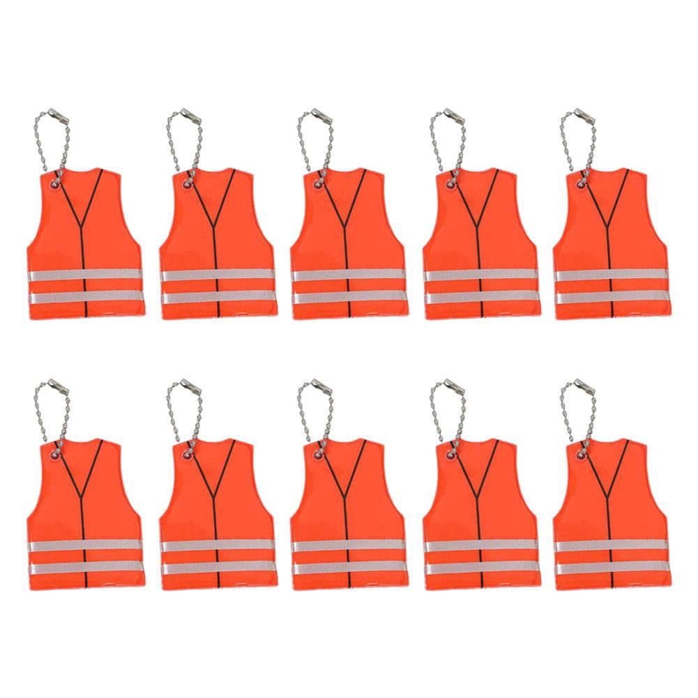 10Pcs Red Reflective Keychain Tags Vest Shape Glow in The Dark Keychain ...