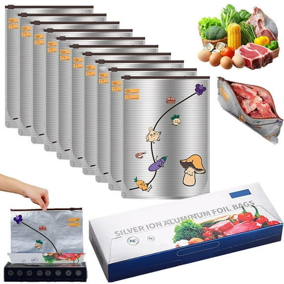 10Pcs Reusable Aluminum Foil Sealable Storage Bags, Refrigerator Vacuum ...