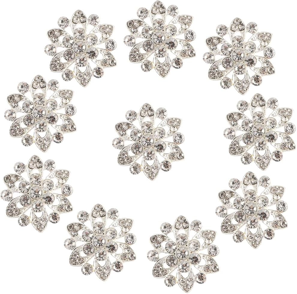 10Pcs Rhinestone Shank Buttons Alloy Crystal Flower Shape Decorative ...