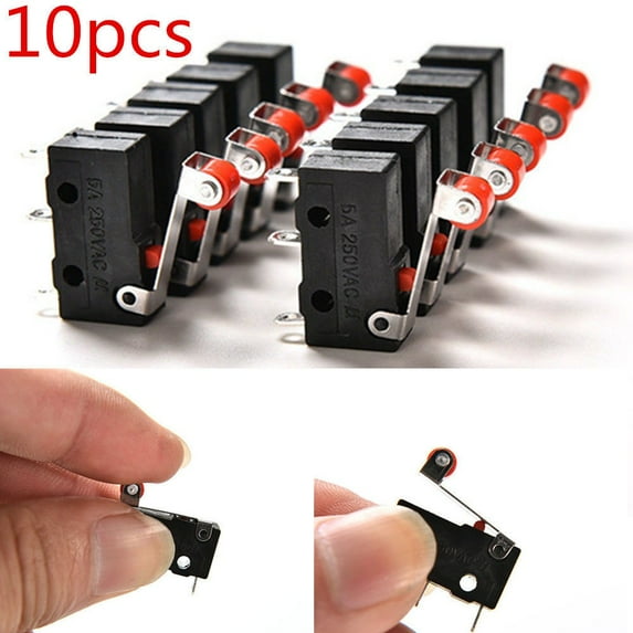 10Pcs Roller Lever Open Close Limit Switch Kw12-3 PCB Microswitch PCB ...
