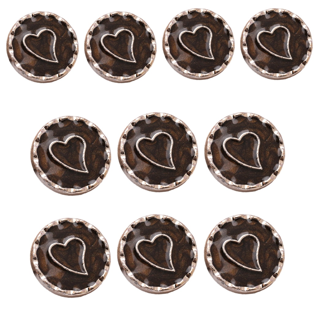 10Pcs Round Metal Button with Hole Heart Button Sewing Button for Art ...